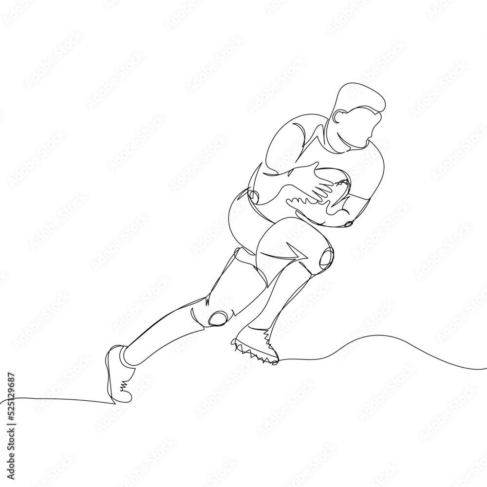Rugby player with ball, forward one line art. Continuous line drawing ...
