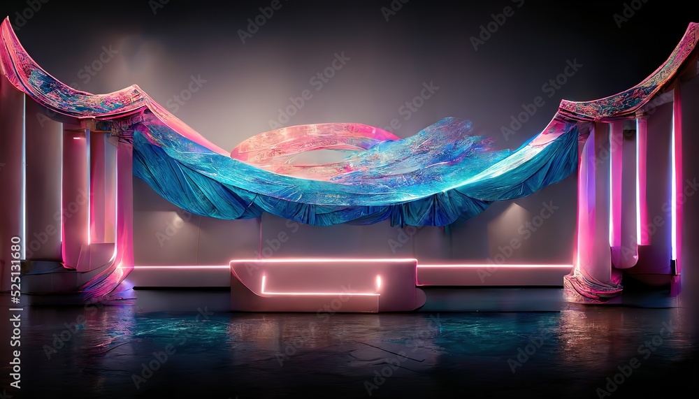 Stage with neon lighting background with blank platform. Theater stage ...