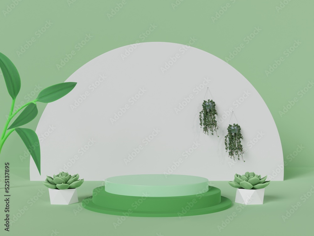 Green and white surreal 3d background products display podium scene ...