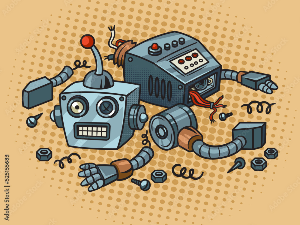 disassembled broken cartoon robot pop art retro vector illustration ... disassembled broken cartoon robot pop art retro vector illustration ...