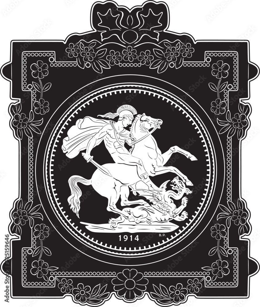 gold sovereign coin 1914 with frame black design handmade silhouette ...