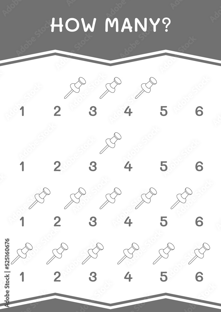How many of Push pin, game for children. Vector illustration, printable ...