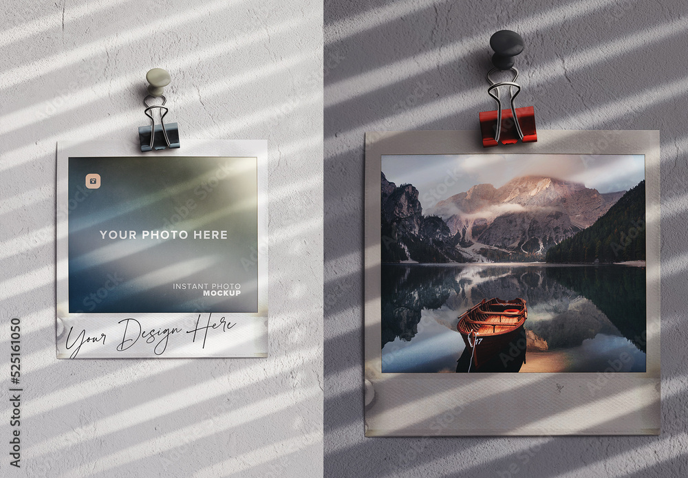 Instant Photo Clipped with Pin on Wall Mockup Stock Template | Adobe Stock