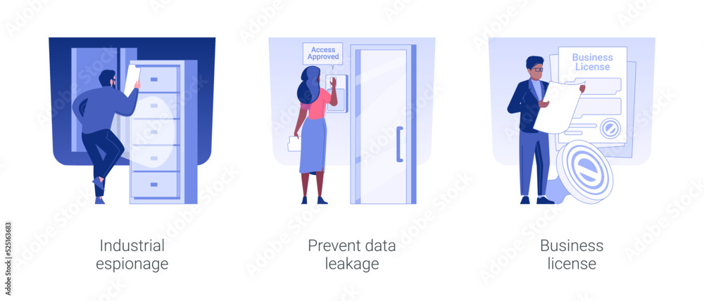 Confidential data isolated concept vector illustration set. Industrial ...