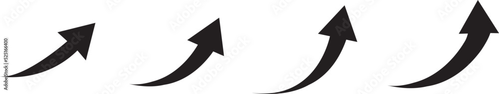 Arrow up icons. Set of curve rise increase arrows. Growth pictogram ...