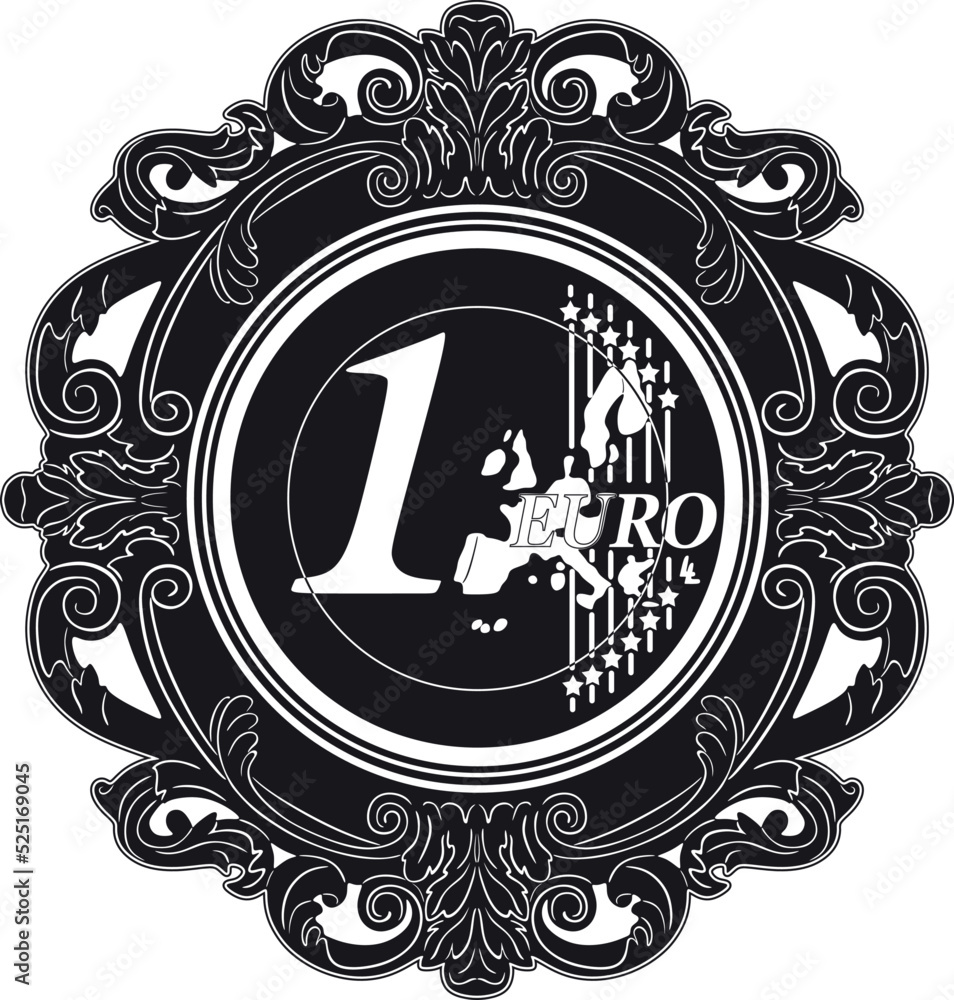 1 euro coin with floral frame vector design handmade Stock Vector ...