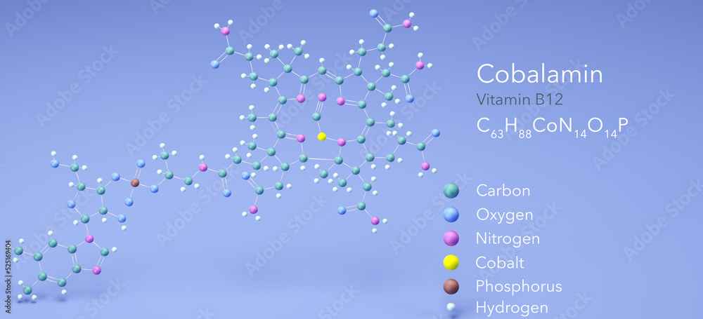cobalamin, vitamin b12, molecular structures, 3d model, Structural ...