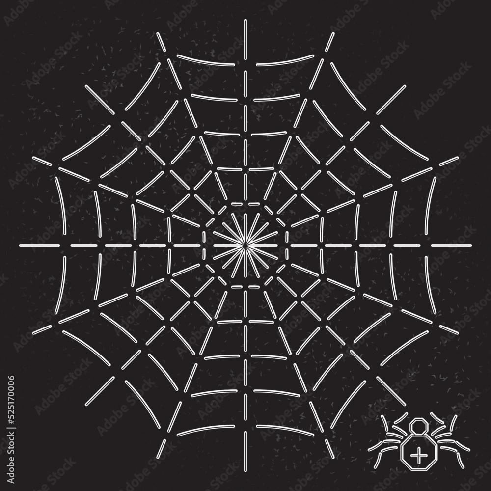 Octagon Shape Web and Spider Inverted Line Style Icon as Halloween ...