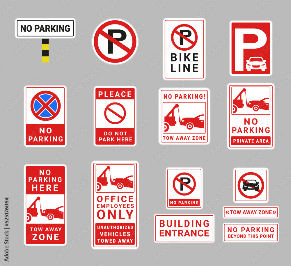 No parking urban transport traffic warning rule road sign set realistic ...