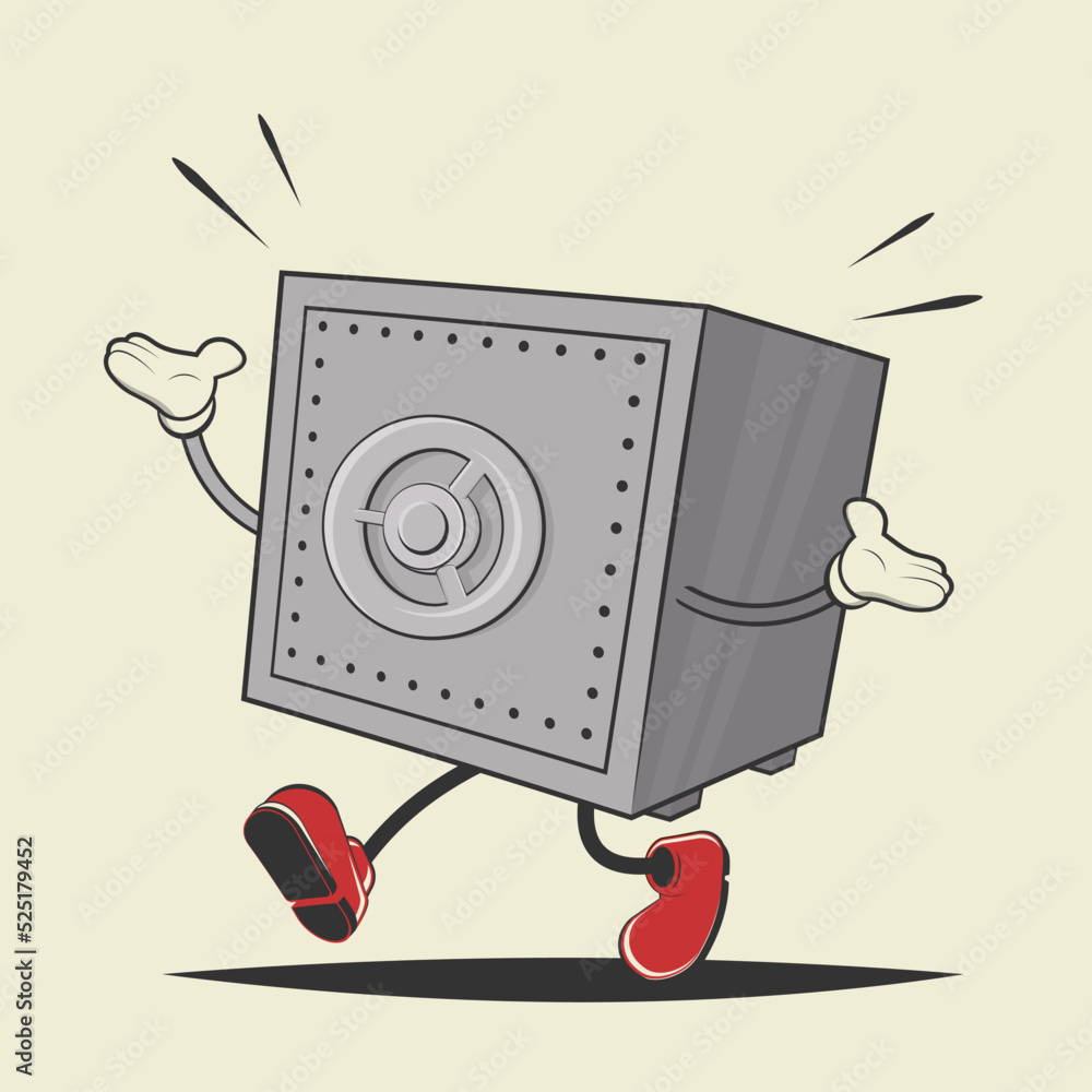 funny cartoon illustration of a walking safe Stock Vector | Adobe Stock