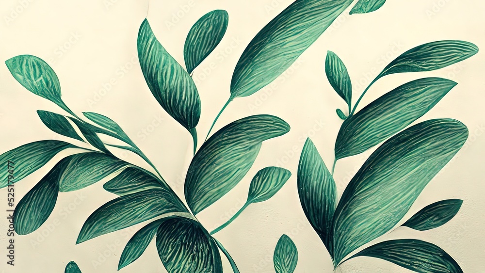 Green plant and leafs pattern. Pencil, hand drawn natural illustration ...