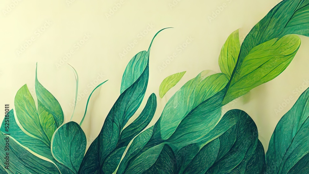 Green plant and leafs pattern. Pencil, hand drawn natural illustration ...