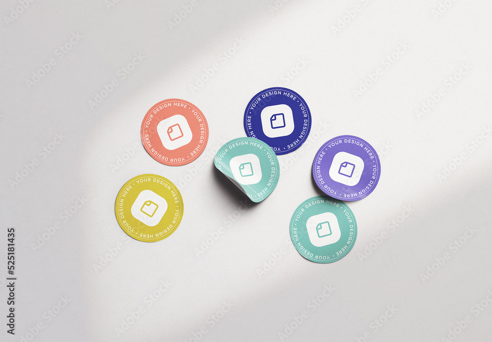 Messy Layout Round Stickers Mockup Stock Template | Adobe Stock