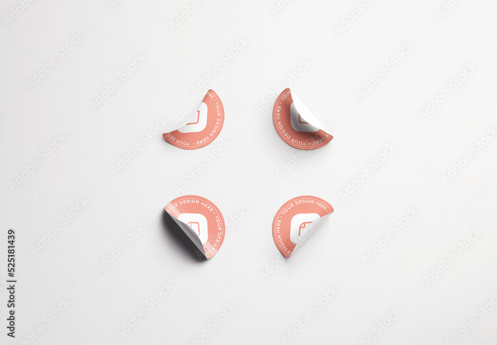 Four Folded Round Stickers Mockup Stock Template | Adobe Stock