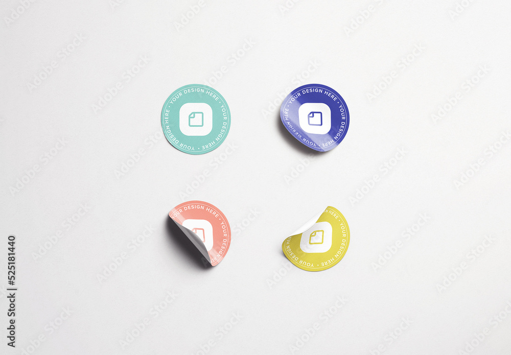 Four Round Stickers Mockup Stock Template | Adobe Stock