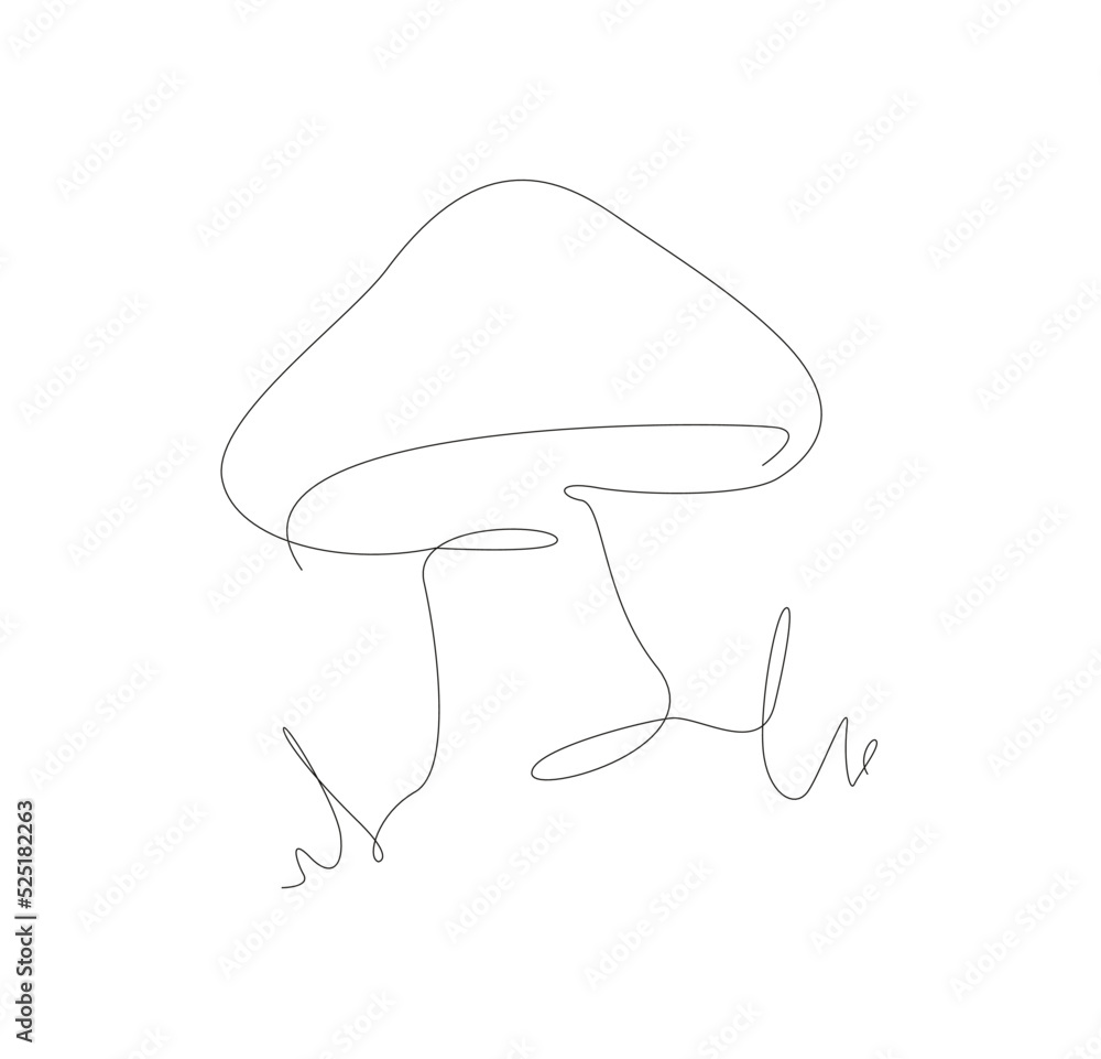 Mushroom one line illustration. Line art . Stock Vector | Adobe Stock