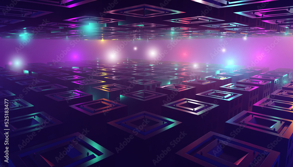 Neon background. Building with neon illumination. City background. City ...