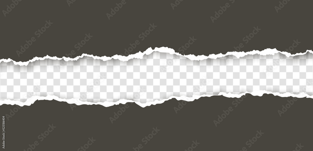 Realistic, torn, ripped strip of dark grey paper with a light shadow on ...