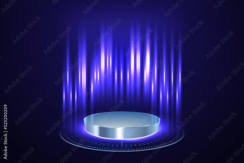 Blue circle portal, teleport, hologram gadget. Blank display, stage or ...
