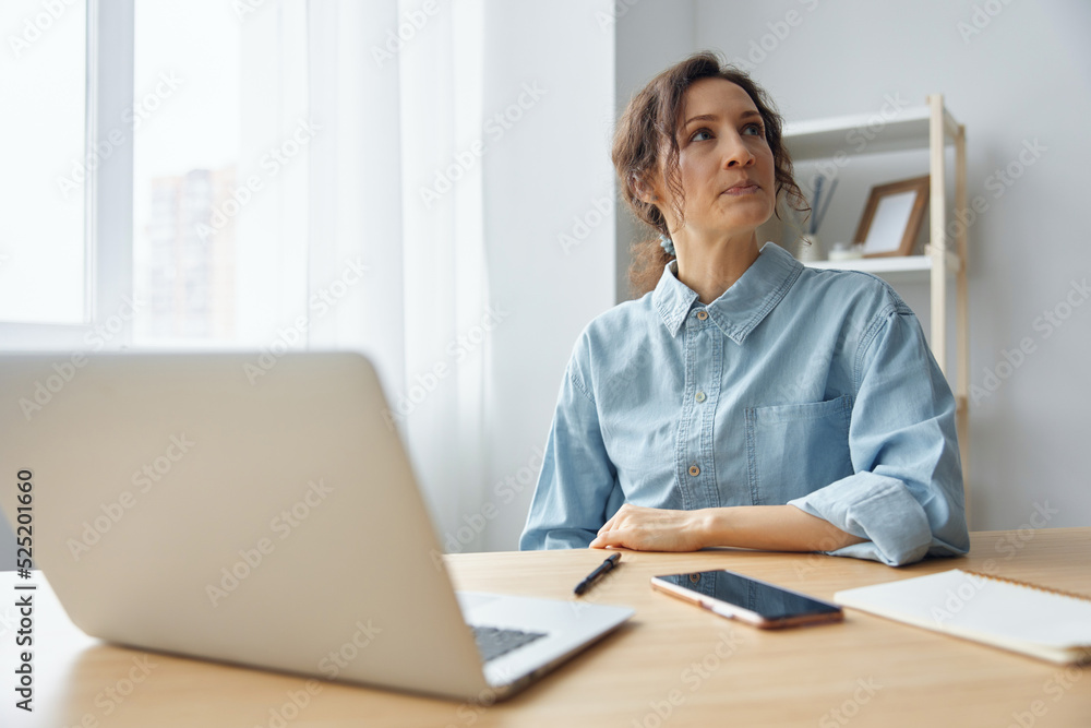 Offended angry curly haired woman business lady office worker tired of ...