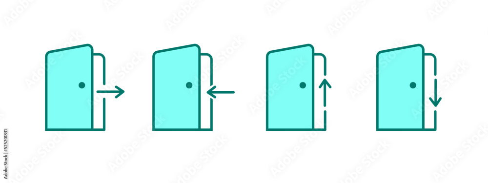 Entrance exit door with arrow icon sign. Door open and closed vector ...