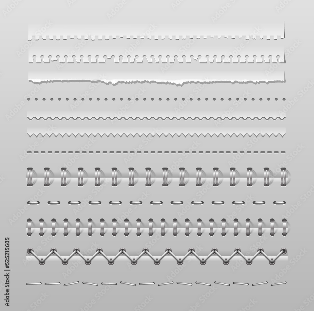 Paper cut, binder, perforation, stitch and dividers. 3d vector ...