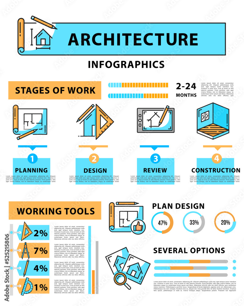 Architecture infographics, house project or apartments interior design ...