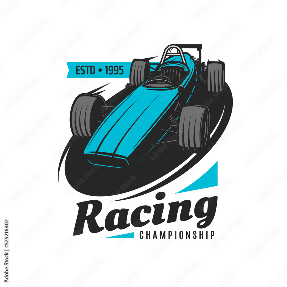 Retro racing car icon. Motorsport championship emblem, car race club ...
