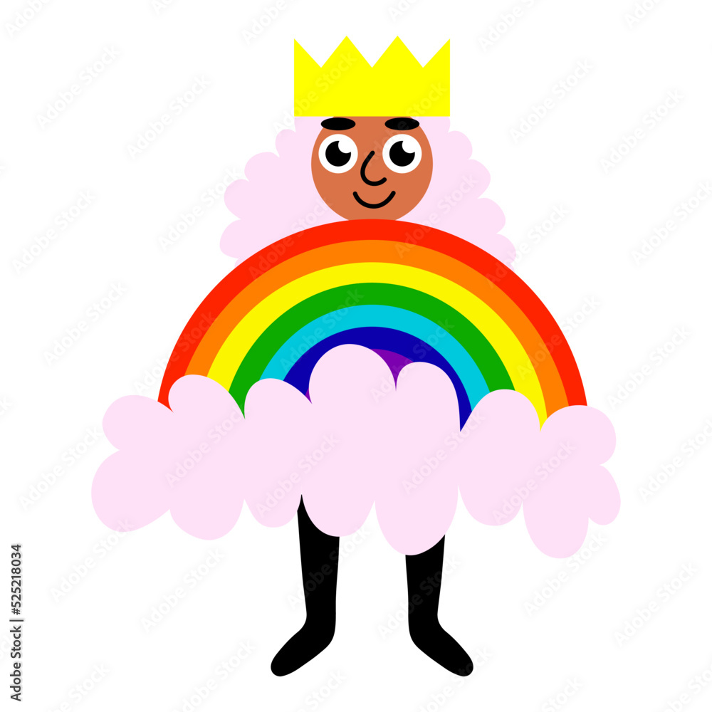 Latino girl in rainbow queen Halloween costume vector illustration ...