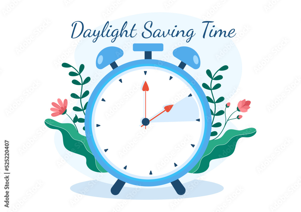 Daylight Savings Time Hand Drawn Flat Cartoon Illustration with Alarm ...