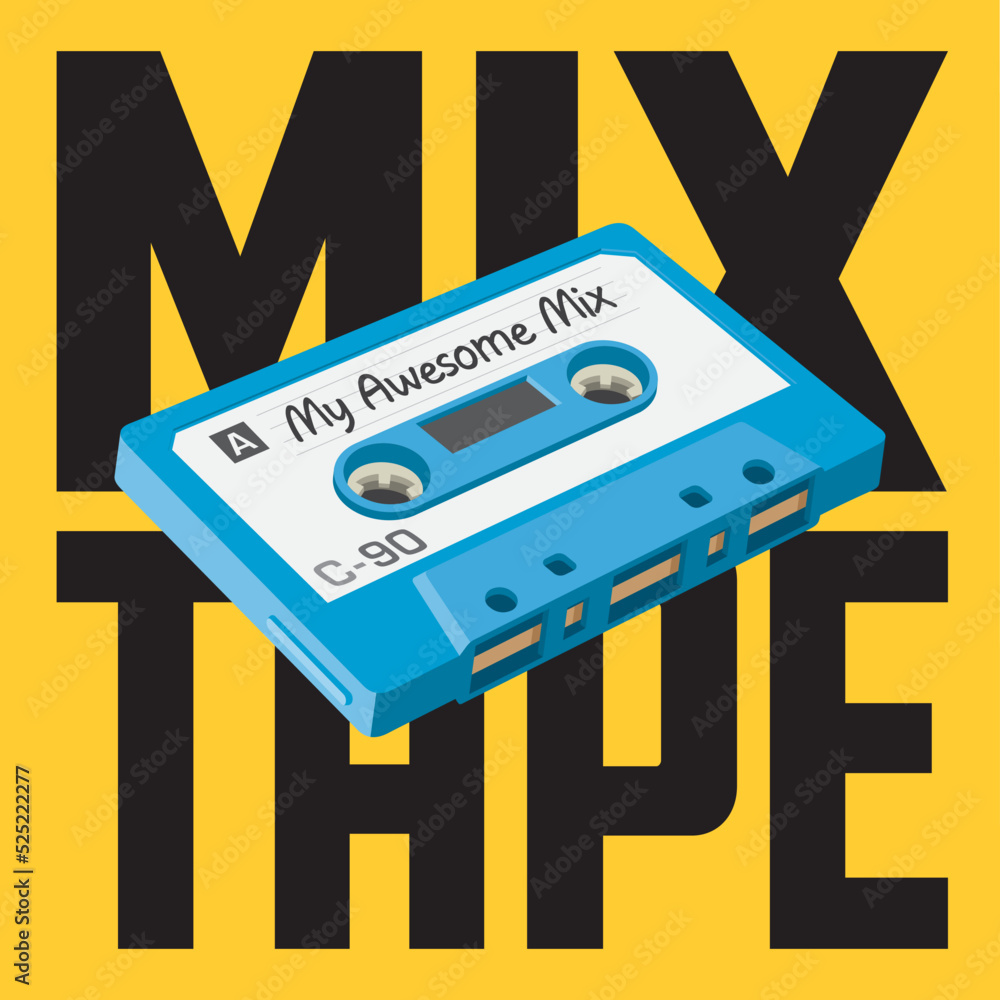 Vector Illustration of vintage cassette tape used to make mix tape ...