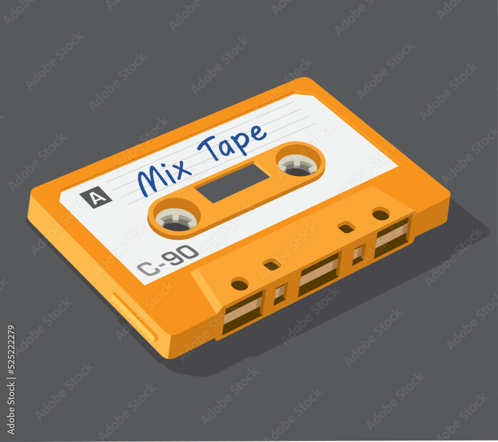Vector Illustration of vintage cassette tape used to make mix tape ...