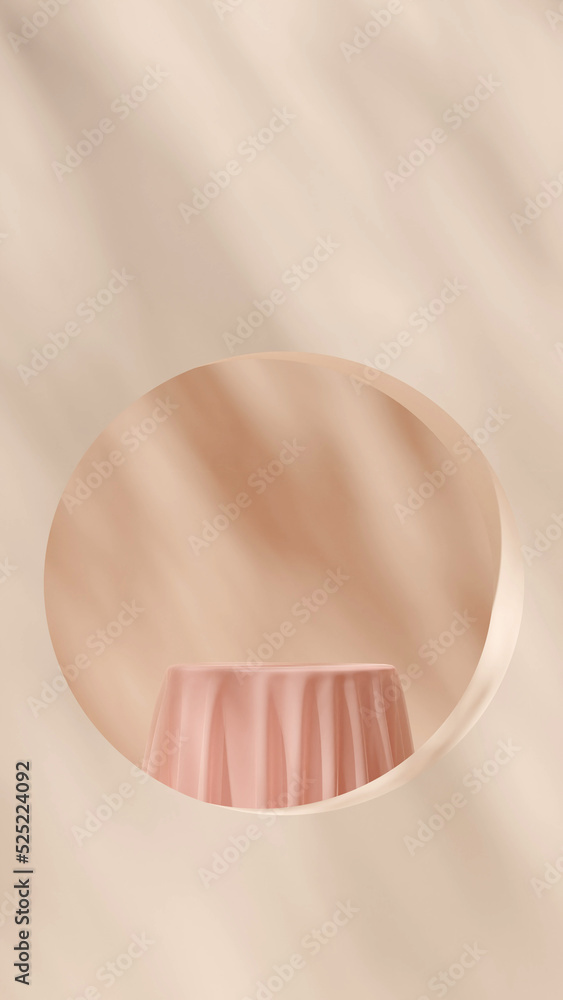 Mockup template 3d rendering pink cloth podium in portrait with gobo ...