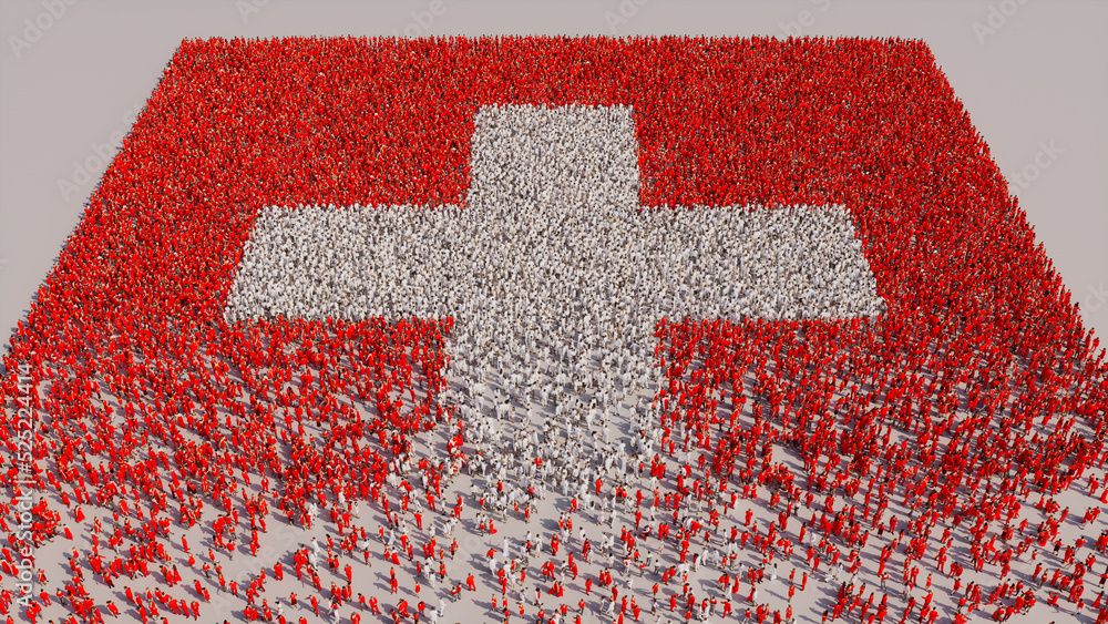 Swiss Banner Background, with People congregating to form the Flag of ...