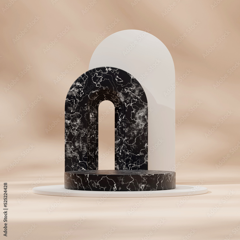 3d rendering image mockup of black marble texture podium in square with ...