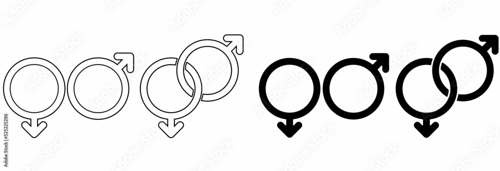 thin line Silhouette Female and male gender icon set isolated on white ...