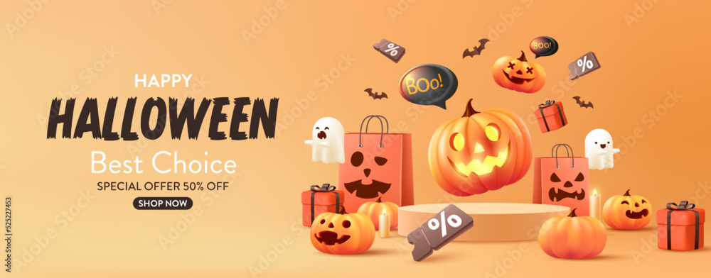 Halloween Sale Promotion Poster template with Halloween pumpkins,cute ...