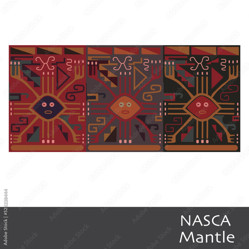 Nazca mantle, colored humanoid figure with geometric shapes, Nazca ...