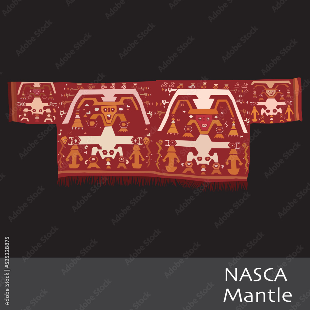 Nazca Mantle. Description: Humanoid figures, Nazca cloth with various ...