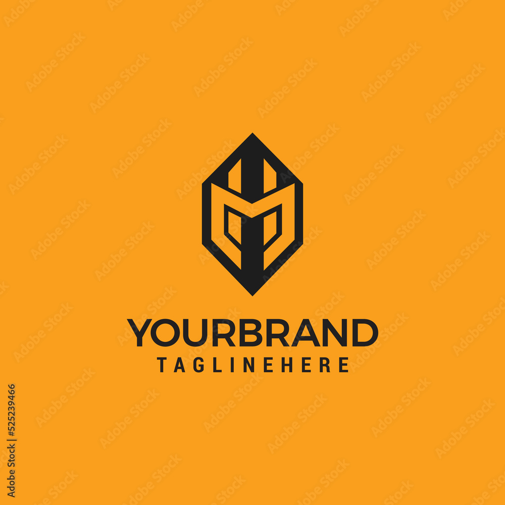 Initial letter M H MH or HM logo template with sporty geometric ...