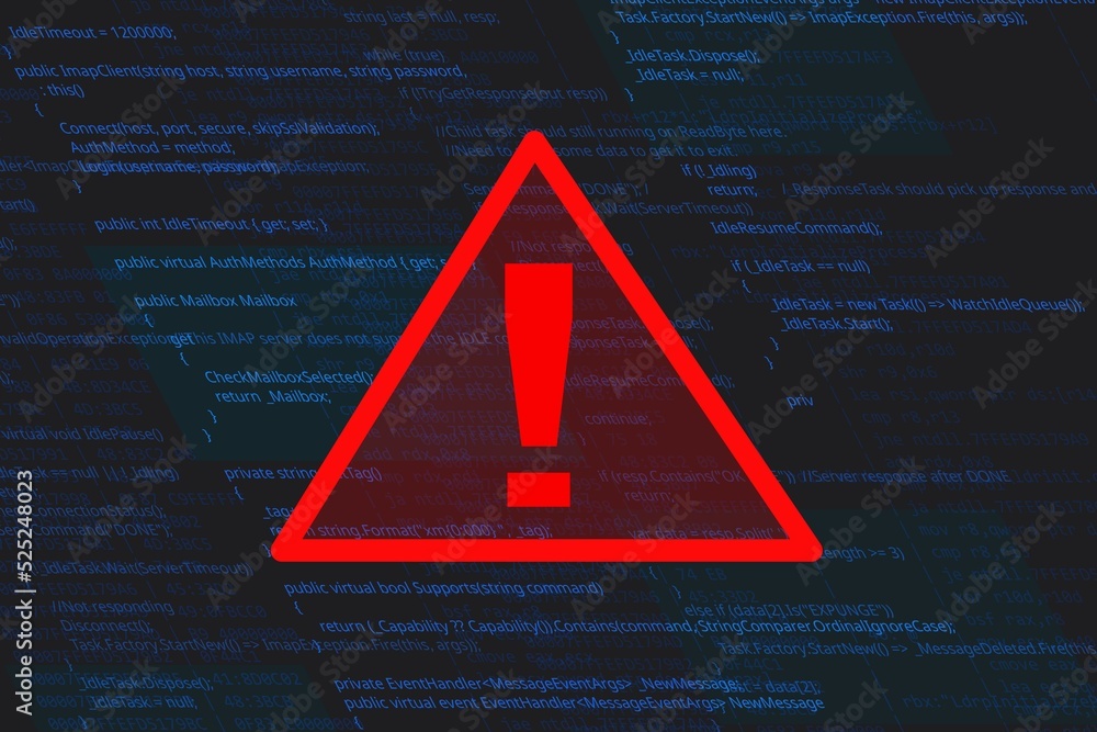 graphic illustration of red exclamation mark on blue diagonal c sharp ...