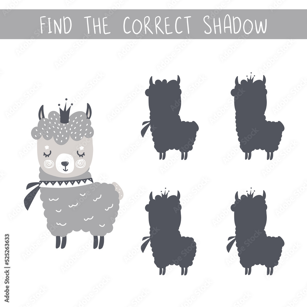 Educational shadow matching game with doodle llama for children ...