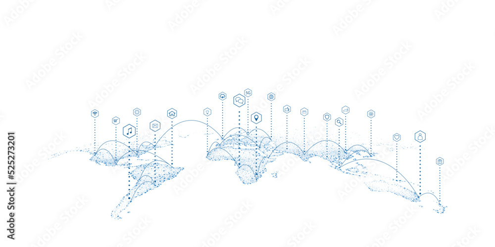 World map background illustration with futuristic communication ...
