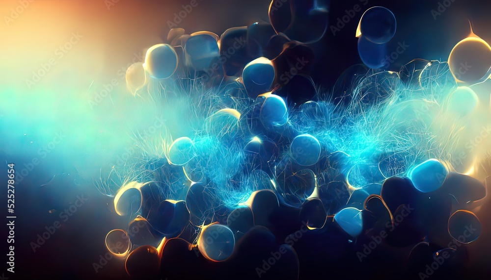 Burst of blue particles. Microscopic, technology view. Scifi, medical ...