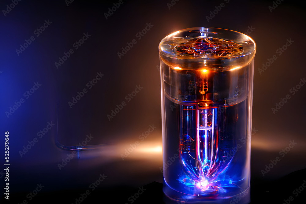 hight-tech transparent plasma quantum computer tube with glowing energy ...