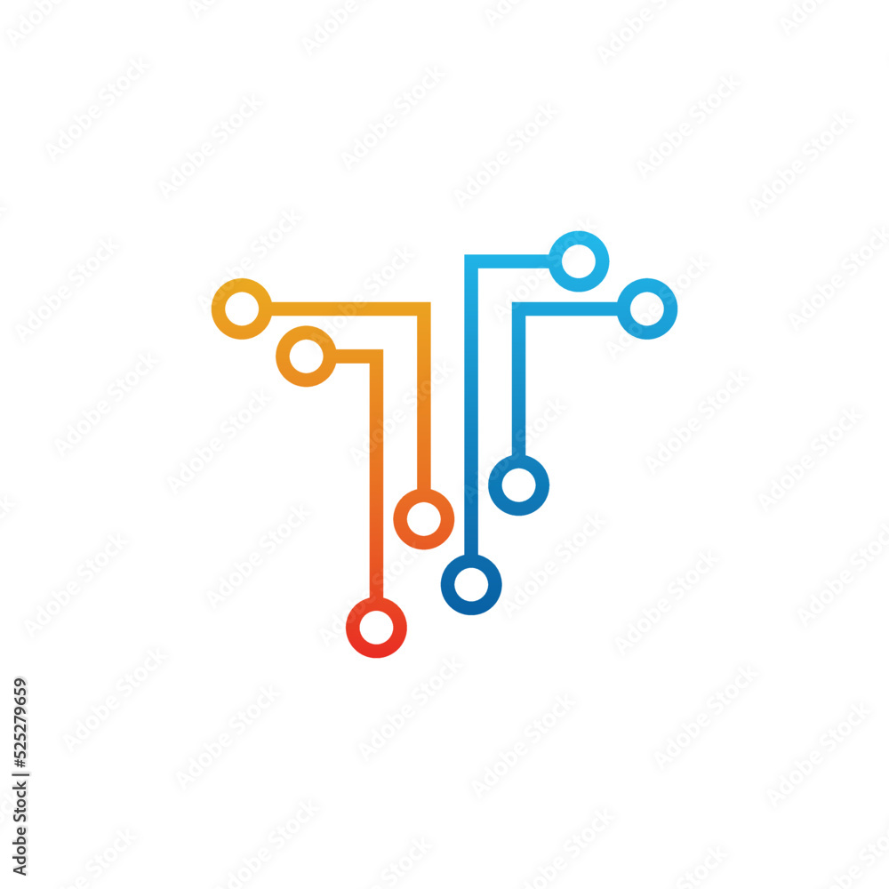 initial t tech logo with circuit Stock Vector | Adobe Stock