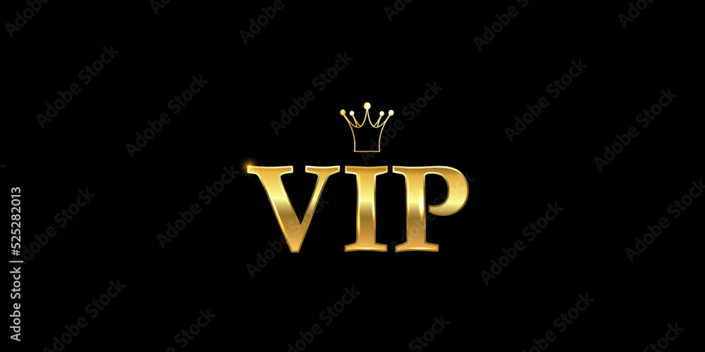 Vip. Vector black banner with gold vip text.Vip label. Vector illustration.Vip and black ...