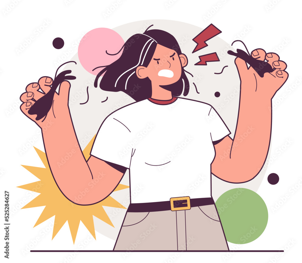 Alopecia. Character suffeering from receding hairline and hair loss due ...