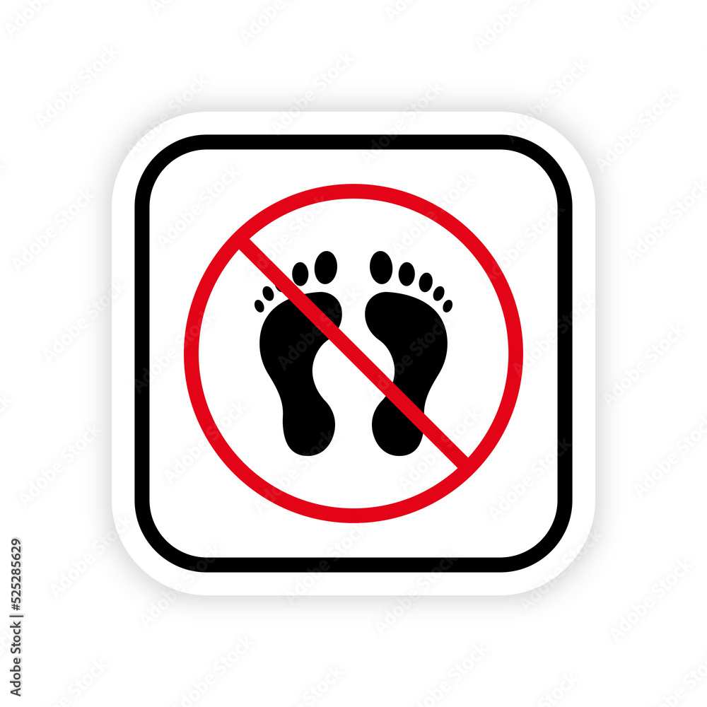 Warning Ban Walk Barefoot Black Silhouette Icon. Forbid Human Footprint ...
