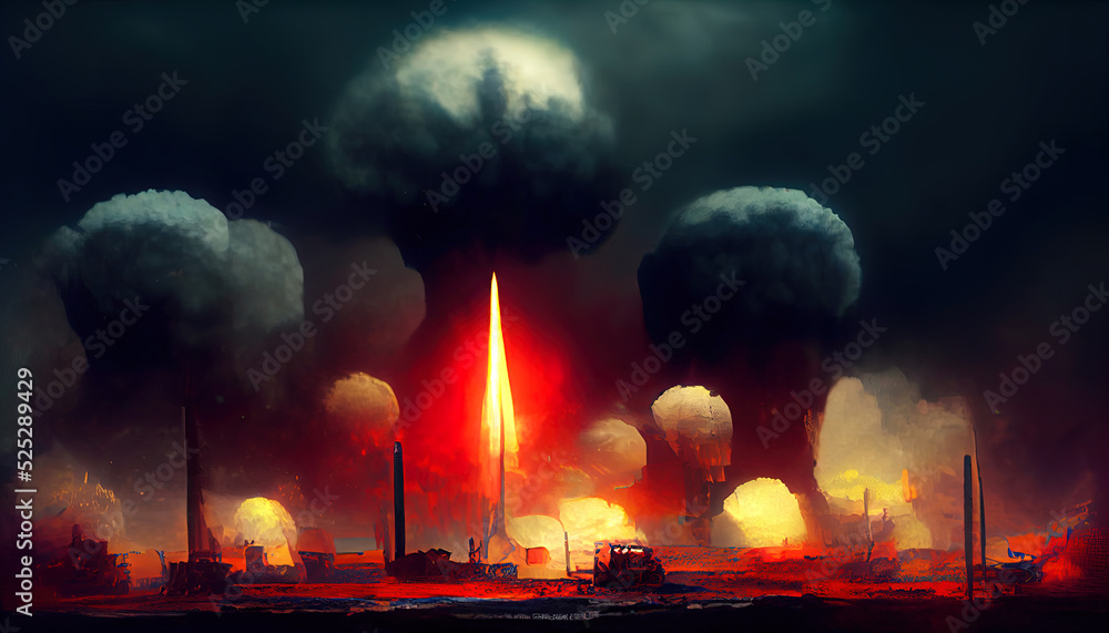Atomic bomb in the city. Symbol of war, end of the world. Nuclear ...